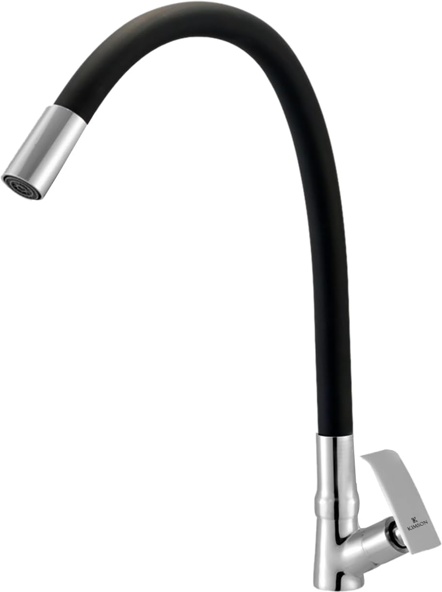 KIMSON Aria Qubix Flexible Swan Neck Black Pillar Tap Faucet Deck Mount ...