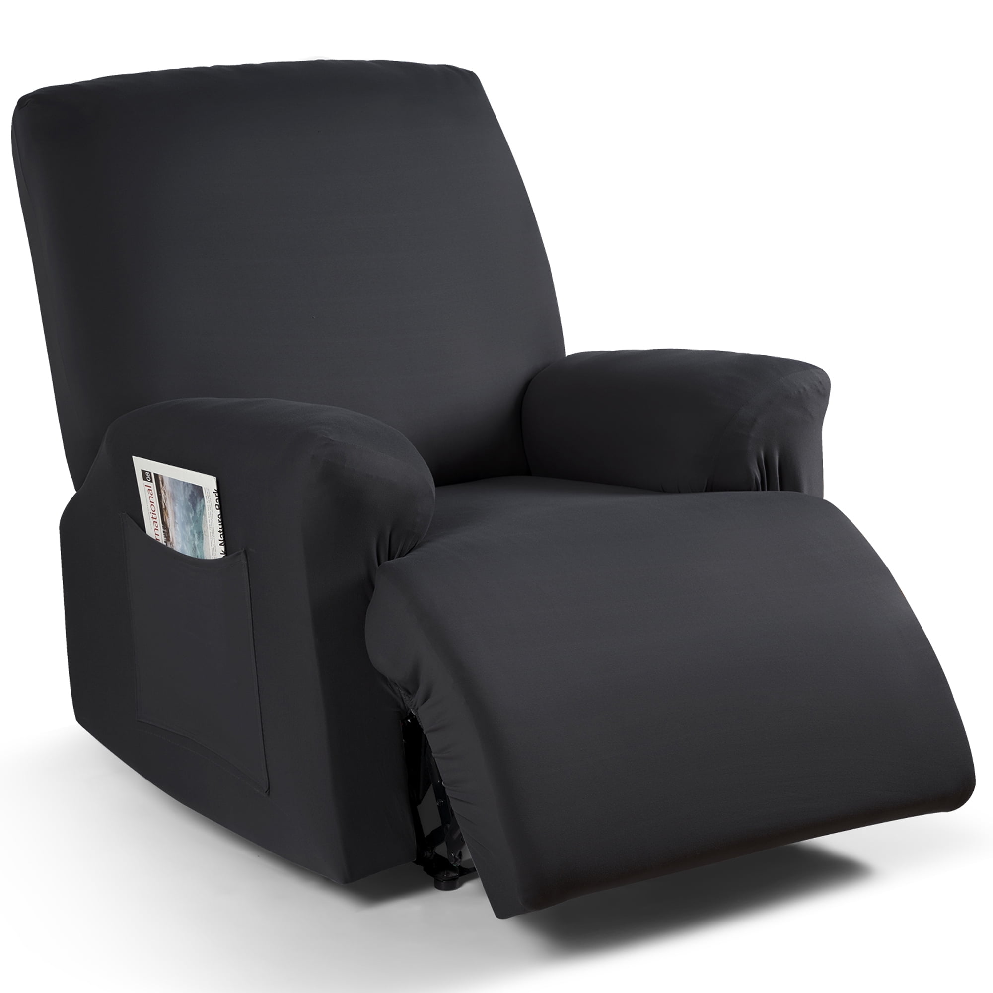 "KinCam Recliner Chair Slipcover, Stretch Fabric, 3-Piece Design, Black ...