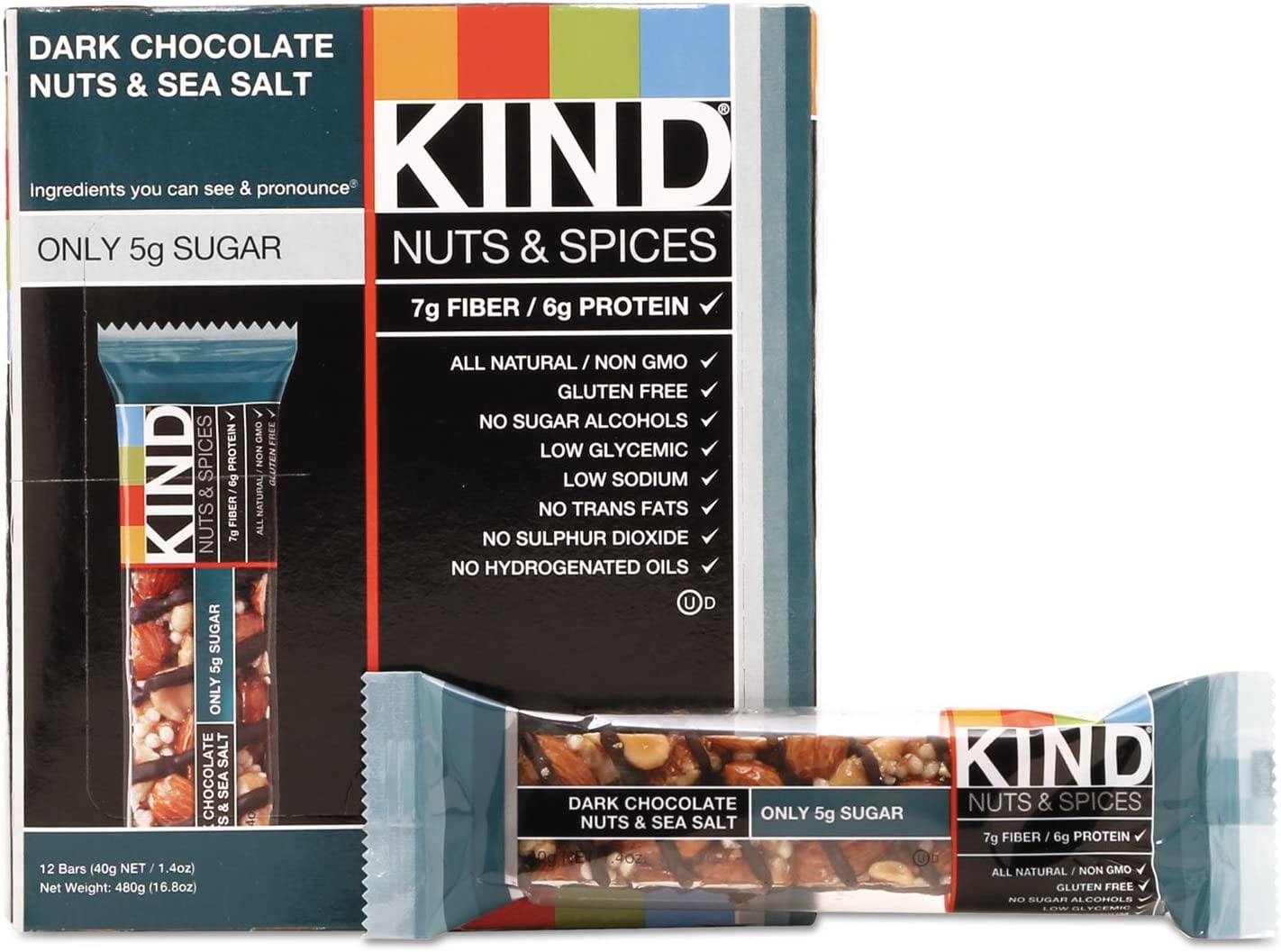 KIND 17851 and Spices Bar, Dark Chocolate and Sea Salt, 1.4 oz, 12/Box ...
