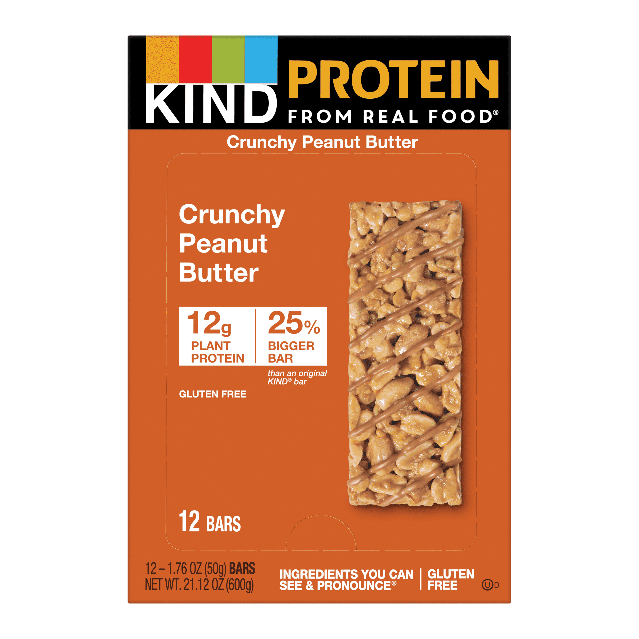 KIND Bars, Crunchy Peanut Butter Protein Snack, 1.76 oz, 12-Pack ...