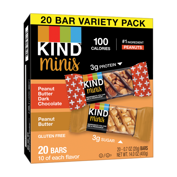 KIND Bars, Peanut Butter Dark Chocolate and Peanut Butter Minis, Gluten ...