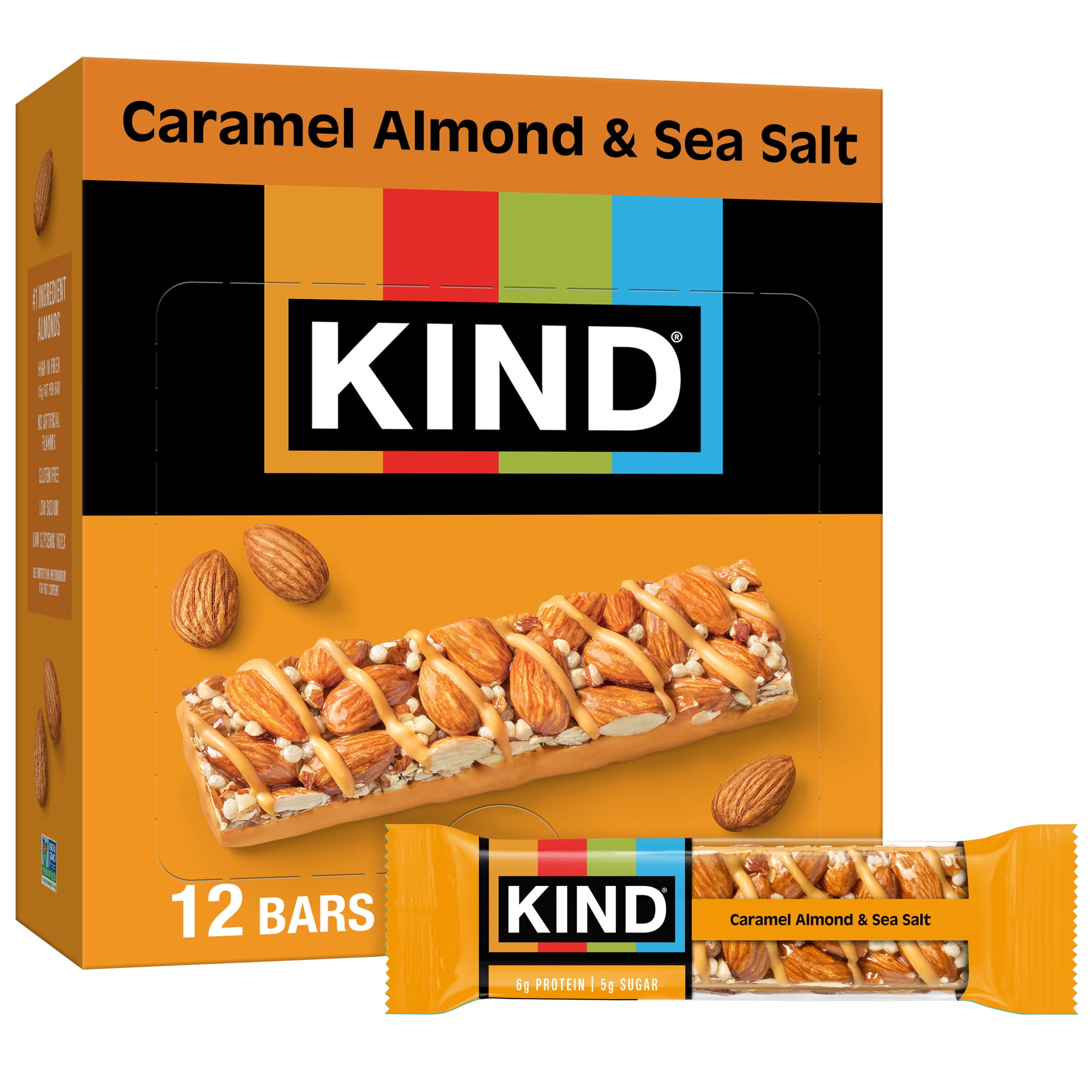 KIND Gluten Free Caramel Almond & Sea Salt Snack Bars, High Fiber, Low ...