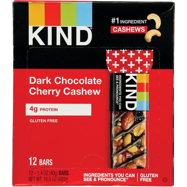 KIND Gluten Free Dark Chocolate Cherry Cashew Snack Bars, 1.4 oz, 12 ...