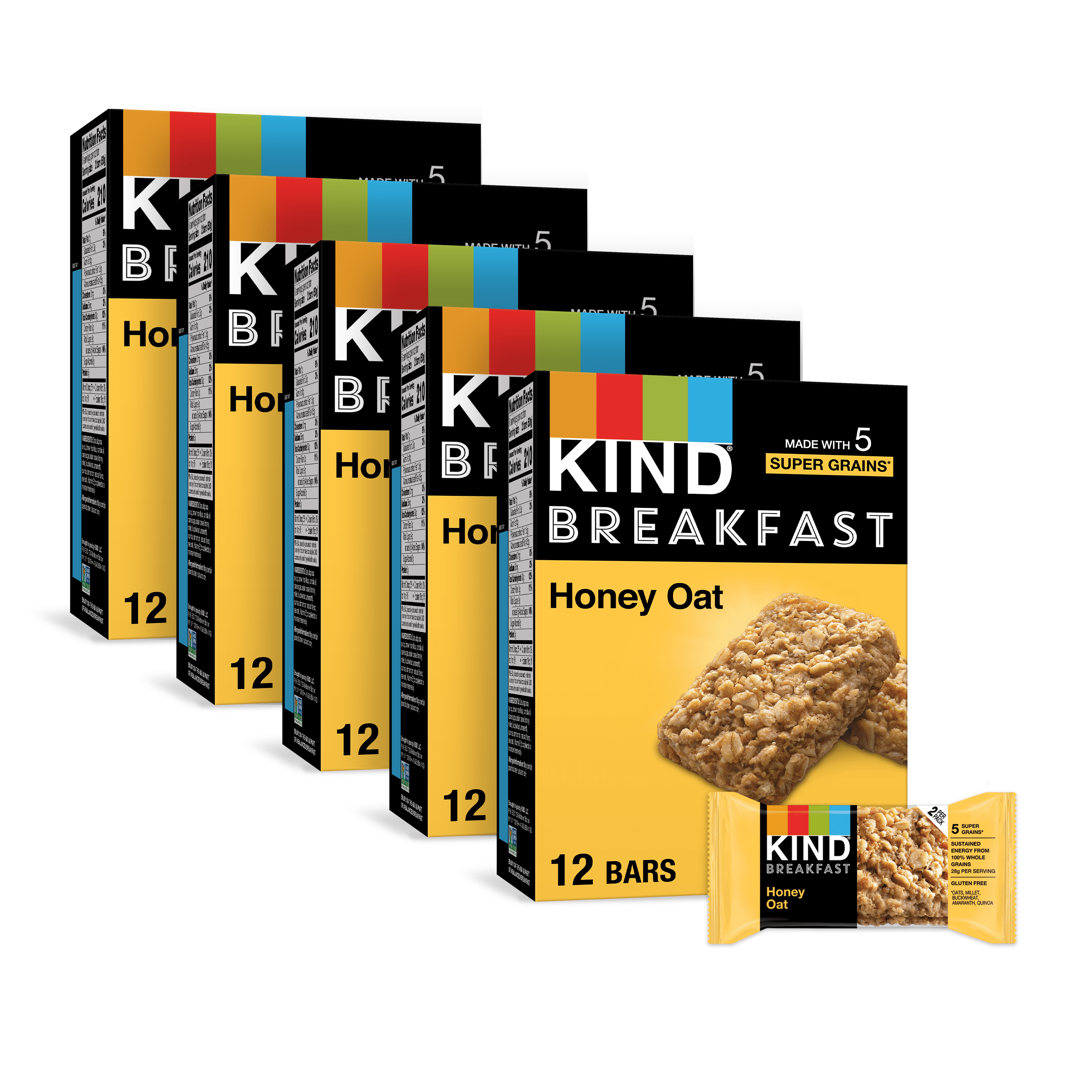 KIND Healthy Gluten Free Whole Grain Honey Oat Breakfast Bars, 1.76 OZ ...