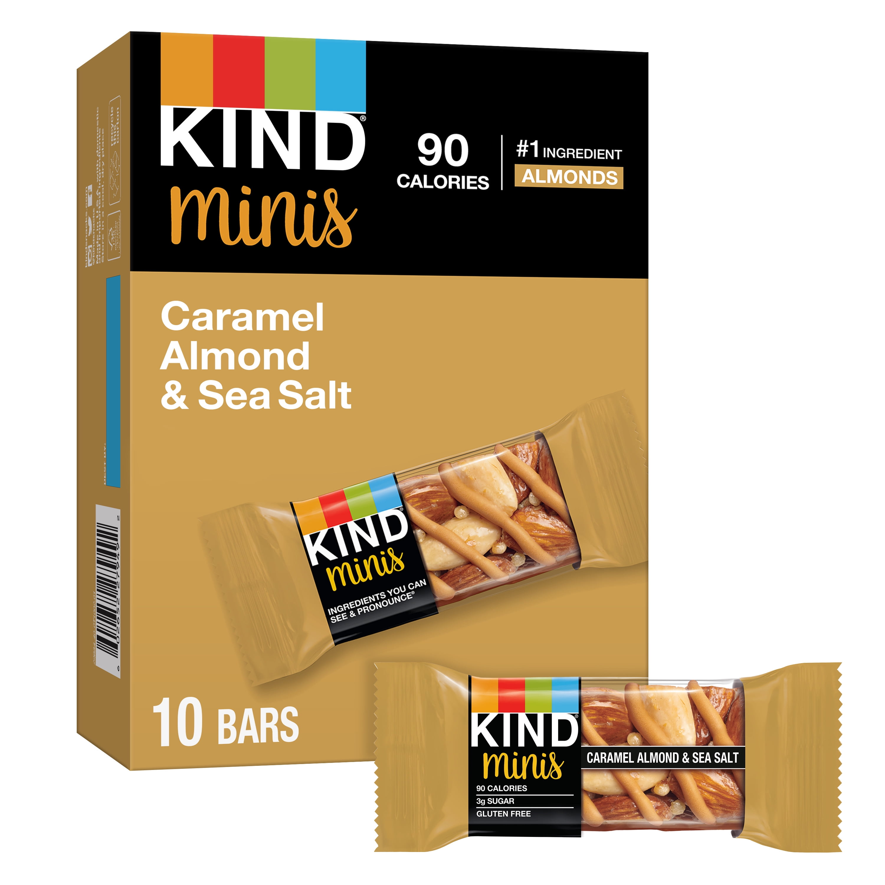 KIND Minis Gluten Free Caramel Almond & Sea Salt Snack Bars, 0.7 oz, 10 Count - Walmart.com