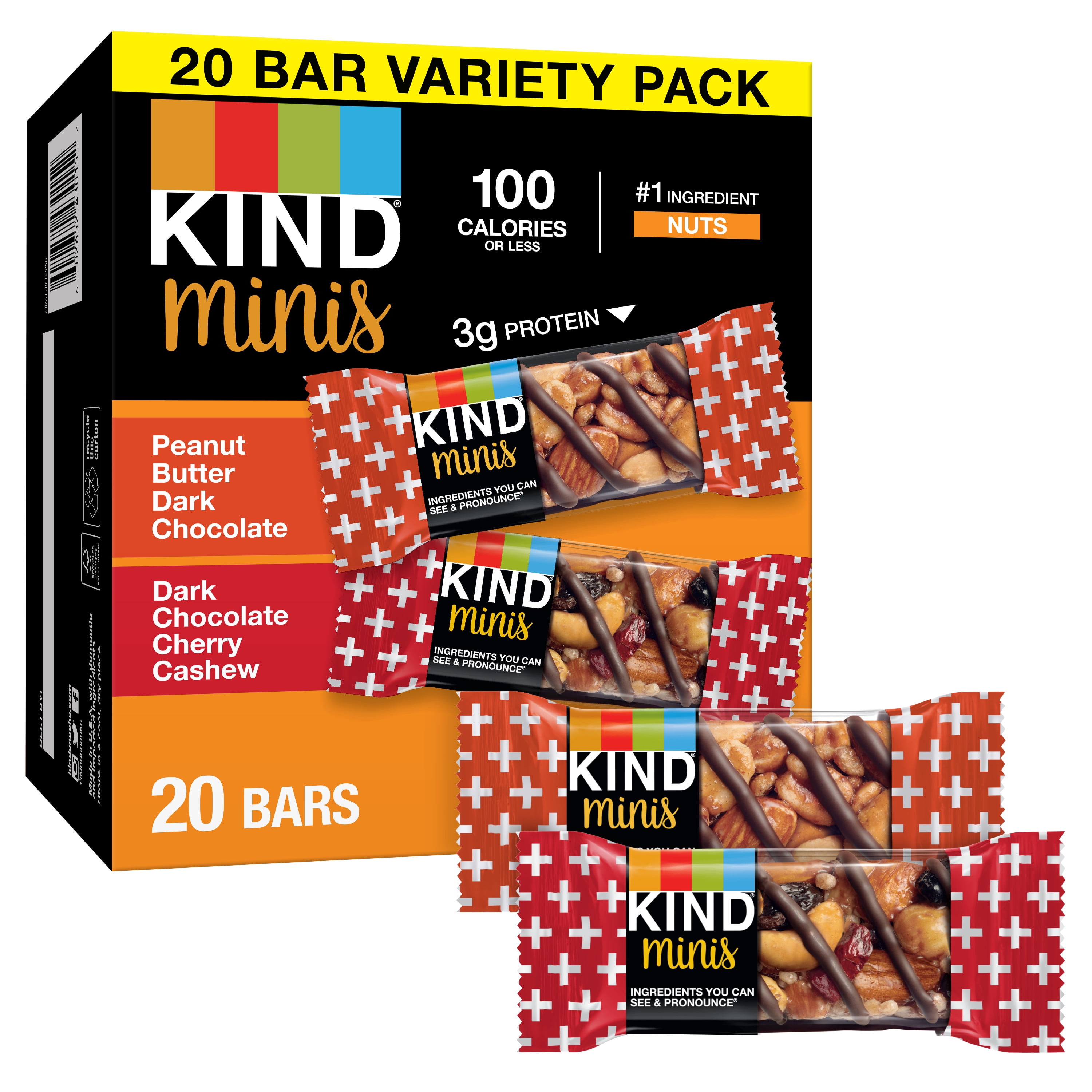 KIND Minis Gluten Free Snack Bars, Variety Pack, 0.7 oz, 20 Count ...