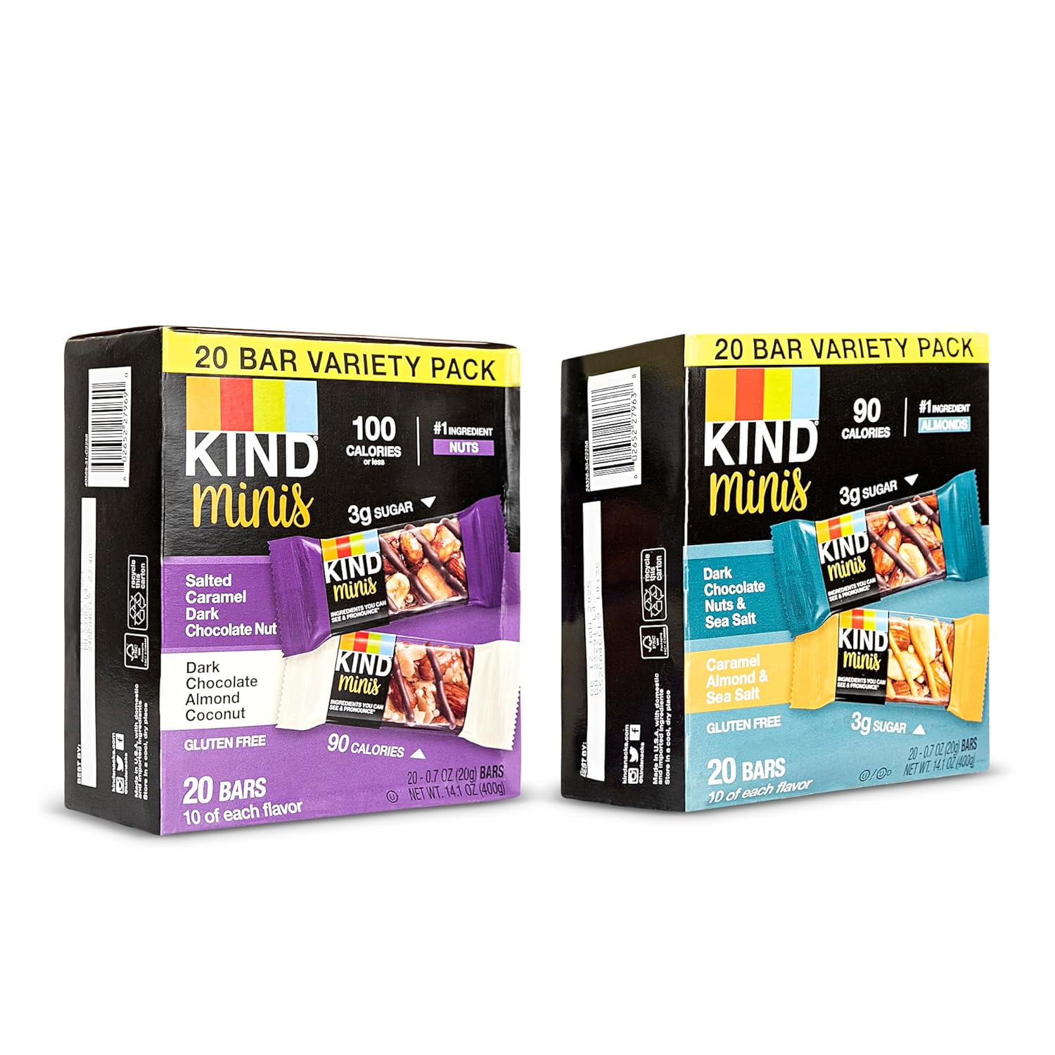 KIND Minis, Variety of Variety 1 Salted Caramel Dark Chocolate Nut/Dark Chocolate Almond Coconut ...