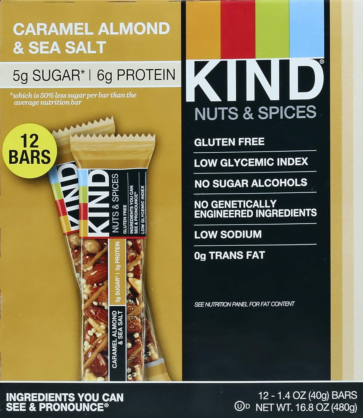 KIND Caramel Almond & Sea Salt, Low Carb Nutritional Snack Bar, 8-Pack ...