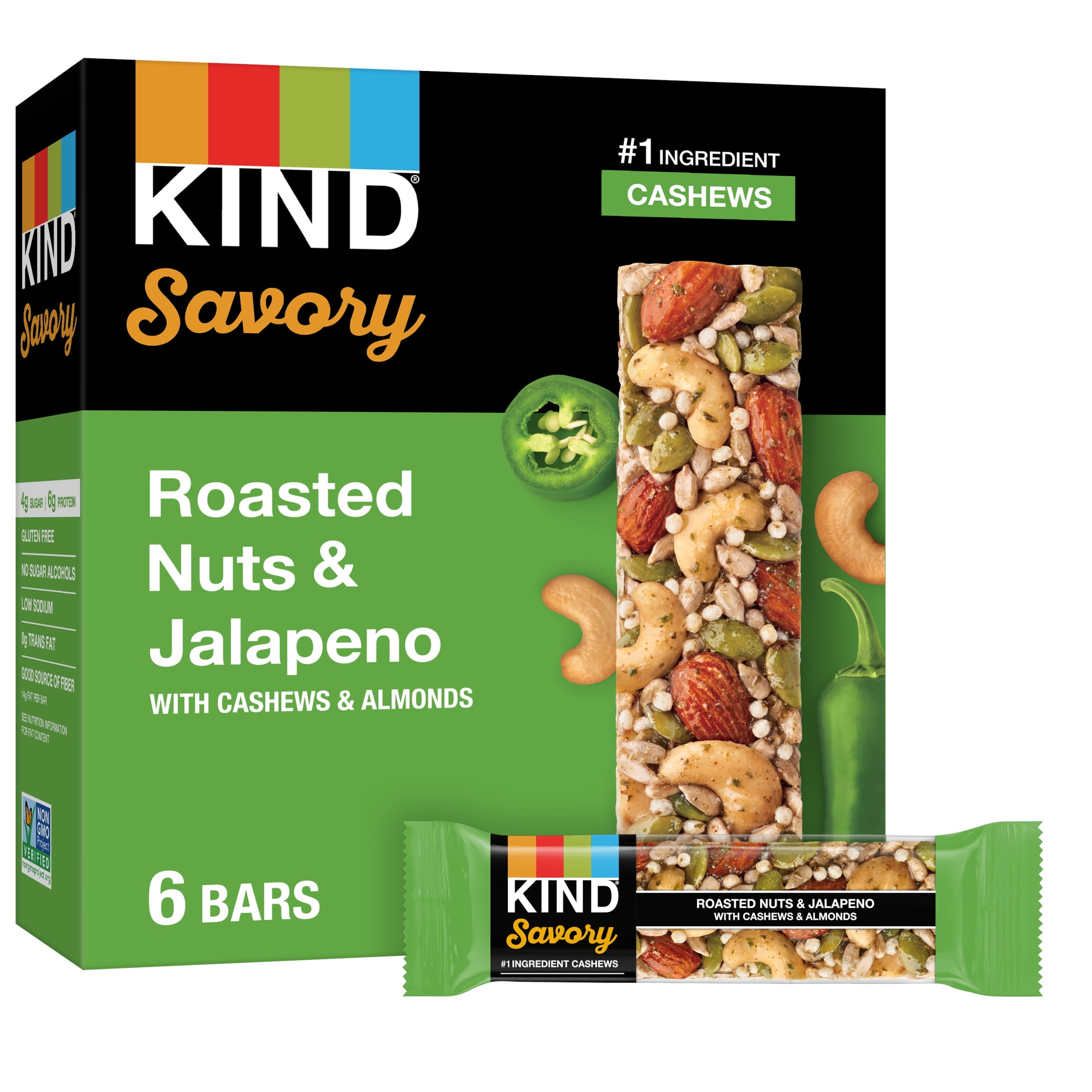 KIND Savory Nut Bars, Gluten Free Snacks, Roasted Nuts & Jalapeno, 8 ...