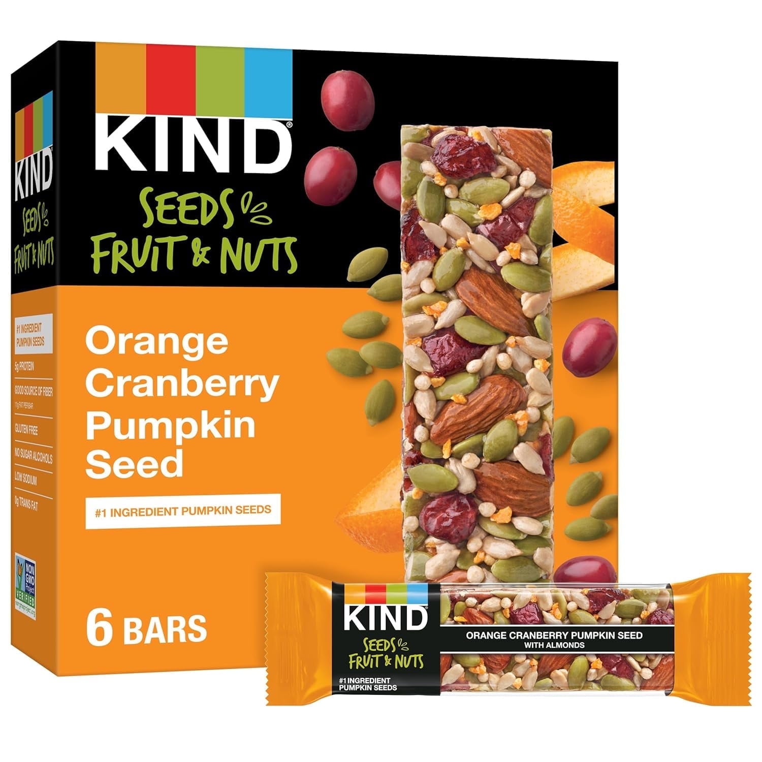 KIND Seeds Fruit & Nuts Snack Protein Bar Gluten Free Orange Cranberry ...