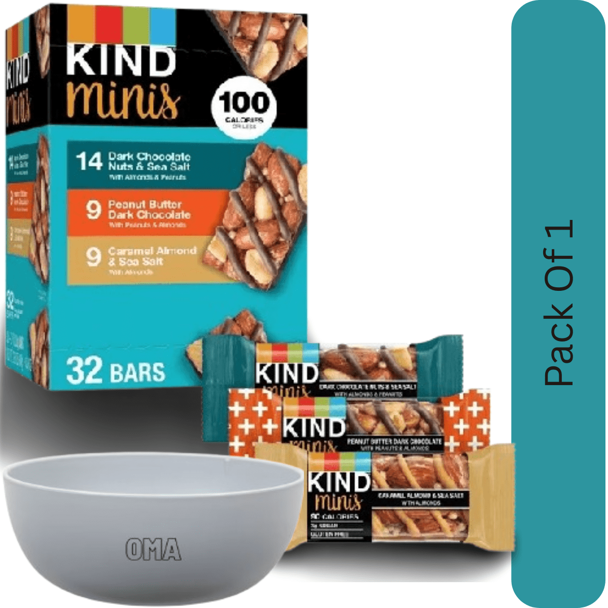 KIND Snacks Mini Nut Bar, Variety Pack, 32 Count With White Bowl By OMA ...