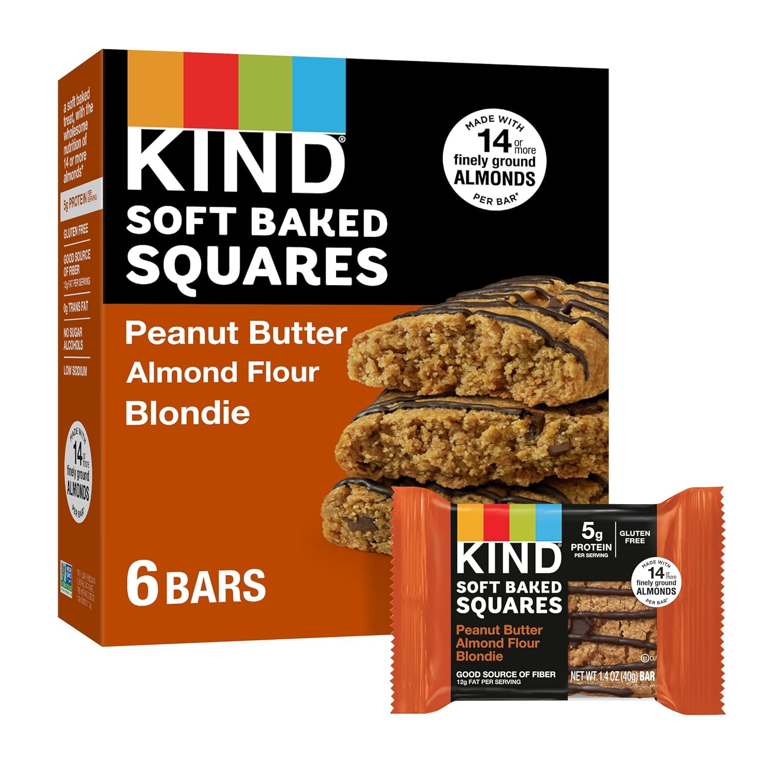 KIND Soft Baked Squares, Peanut Butter Almond Flour Blondie, Healthy ...