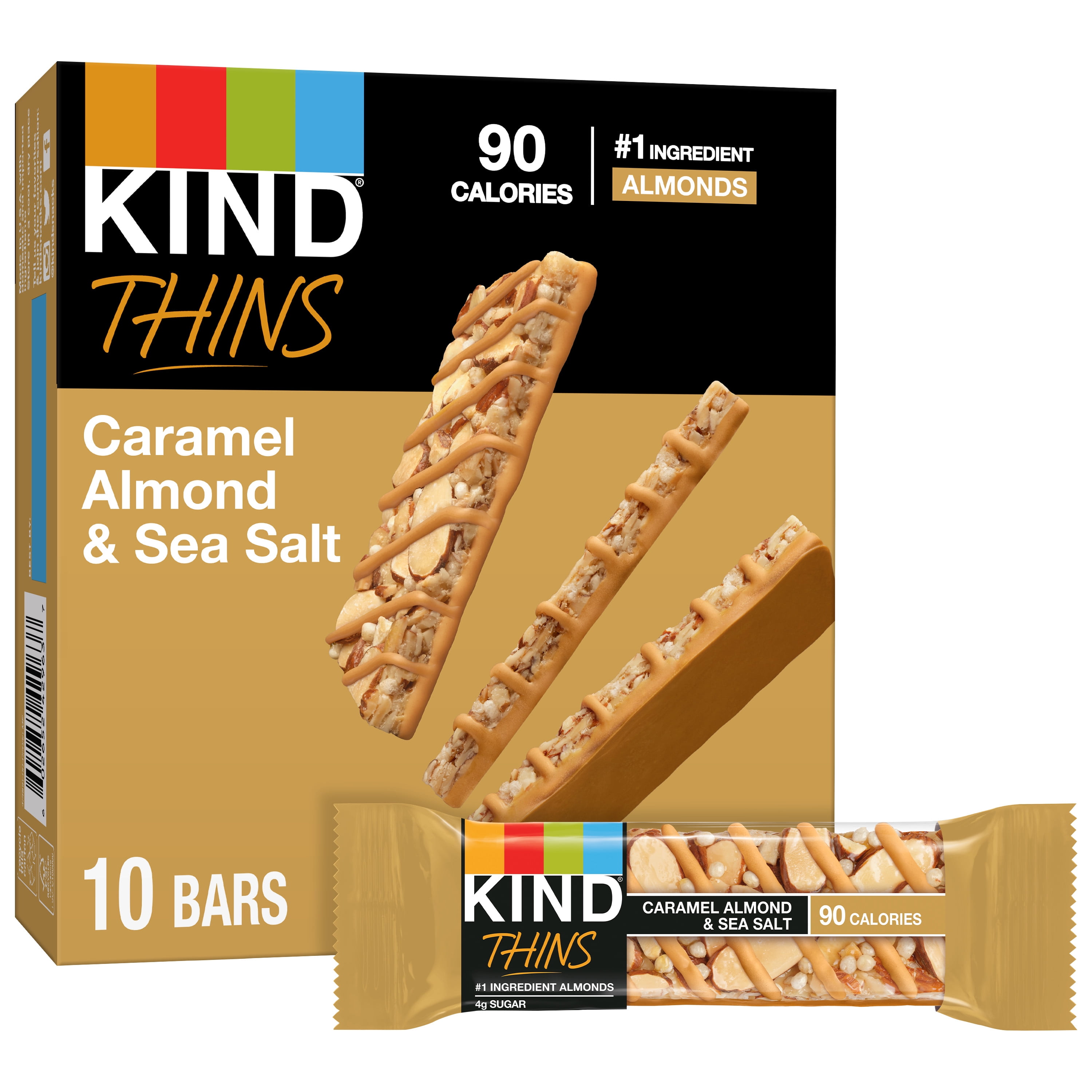 KIND Thins Gluten Free Bars, Caramel Almond & Sea Salt, 0.74 oz, 10 ...