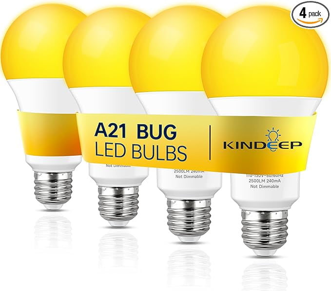 KINDEEP Bug Light Bulbs 23W, A21 Yellow Light Bulb, 150W-200W ...