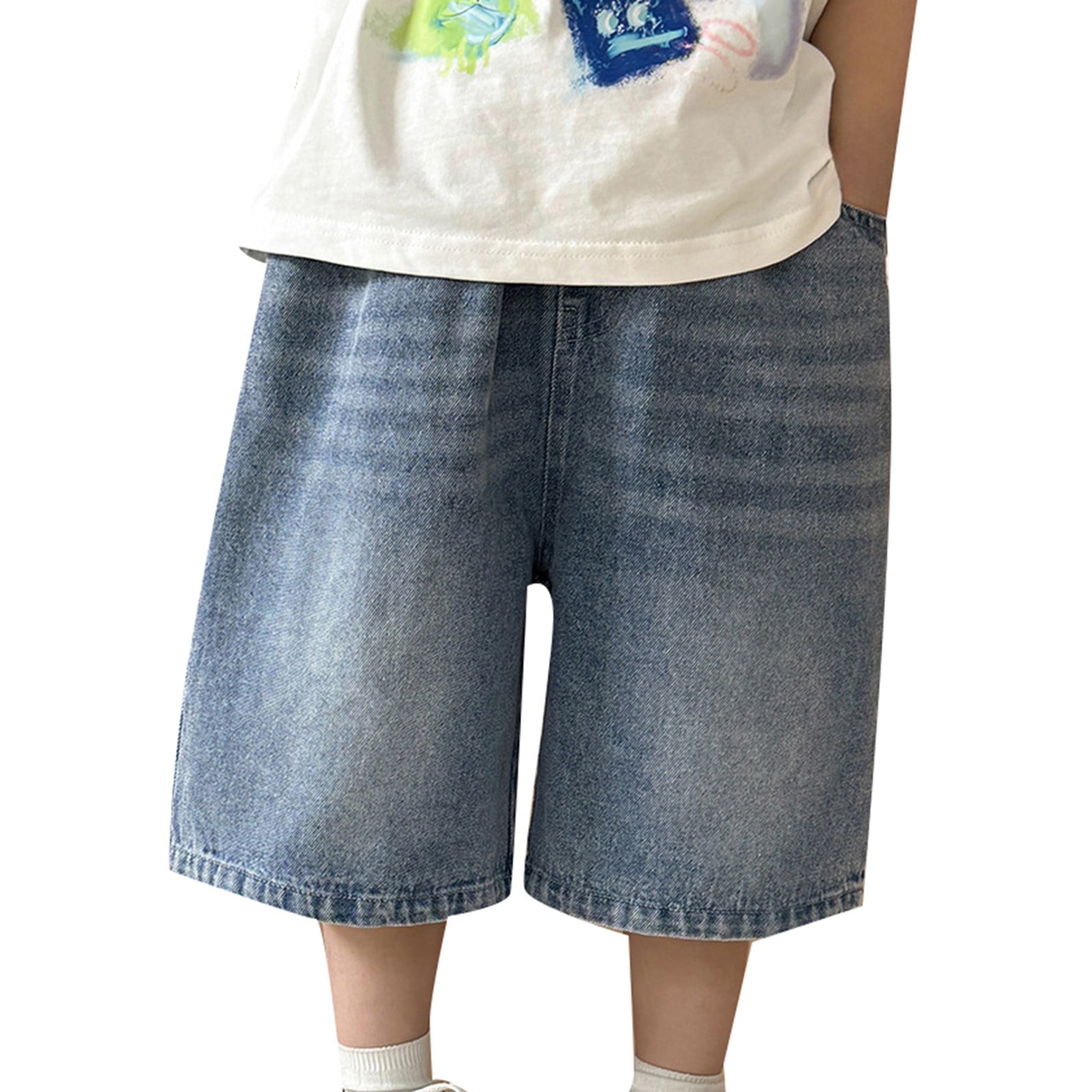 KINDXX Boys Blue Jean Shorts Baggy Jorts Size 8-12 Years, Wide Leg Knee ...