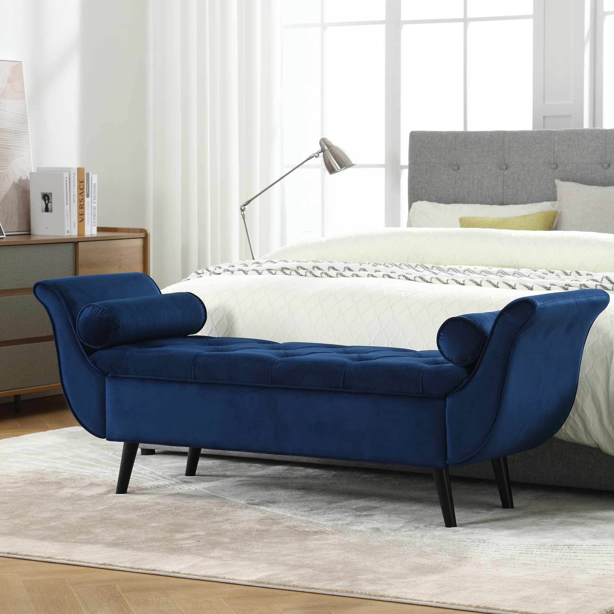 Duhome Elegant Lifestyle Velvet Upholstered Bench Faux Fur Ottoman