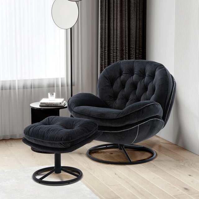KINFFICT Velvet Accent Swivel Chair with Ottoman, Reading Armchair ...