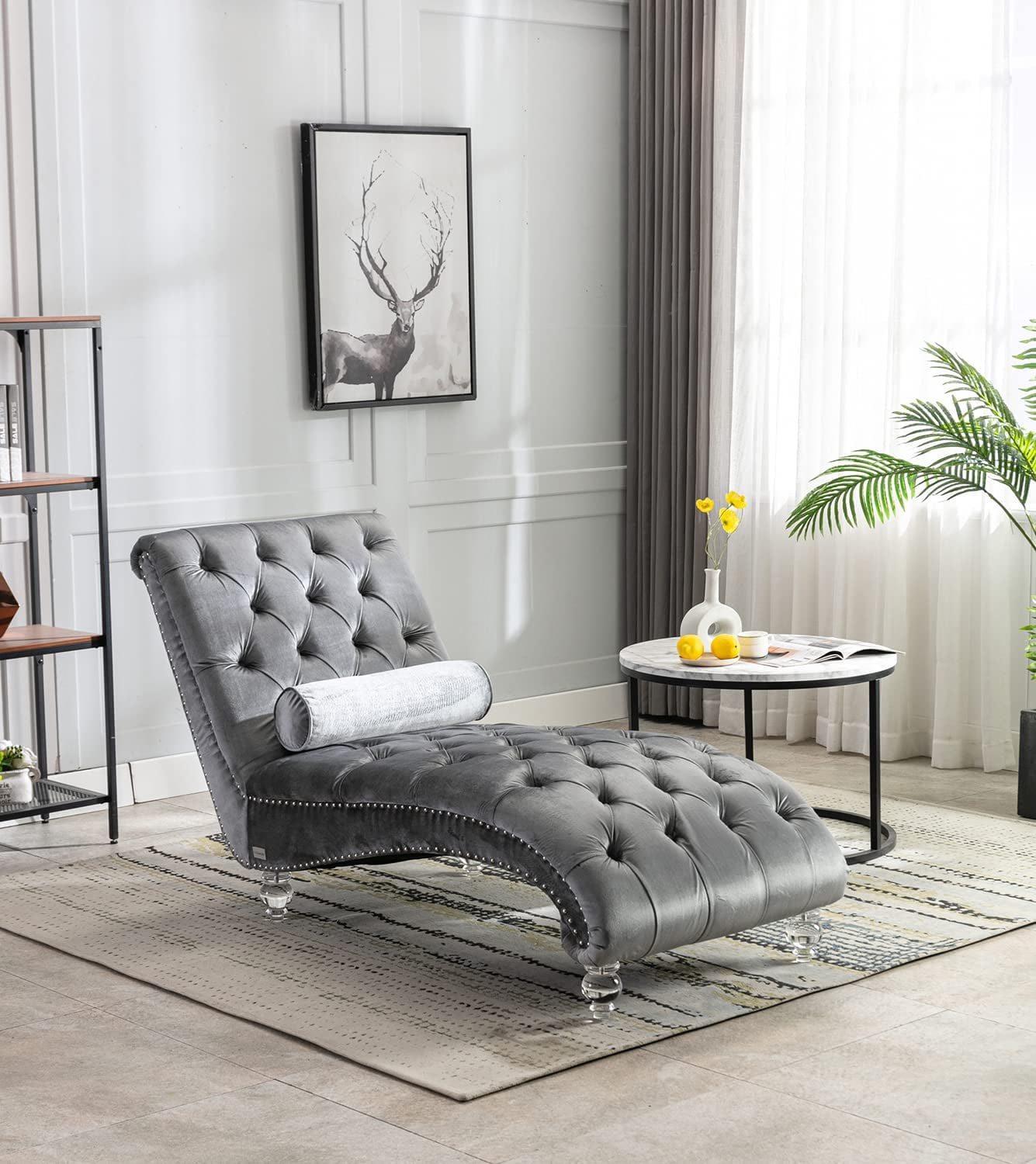 KINFFICT Modern Velvet Chaise Lounge Chair with Acrylic Legs for ...