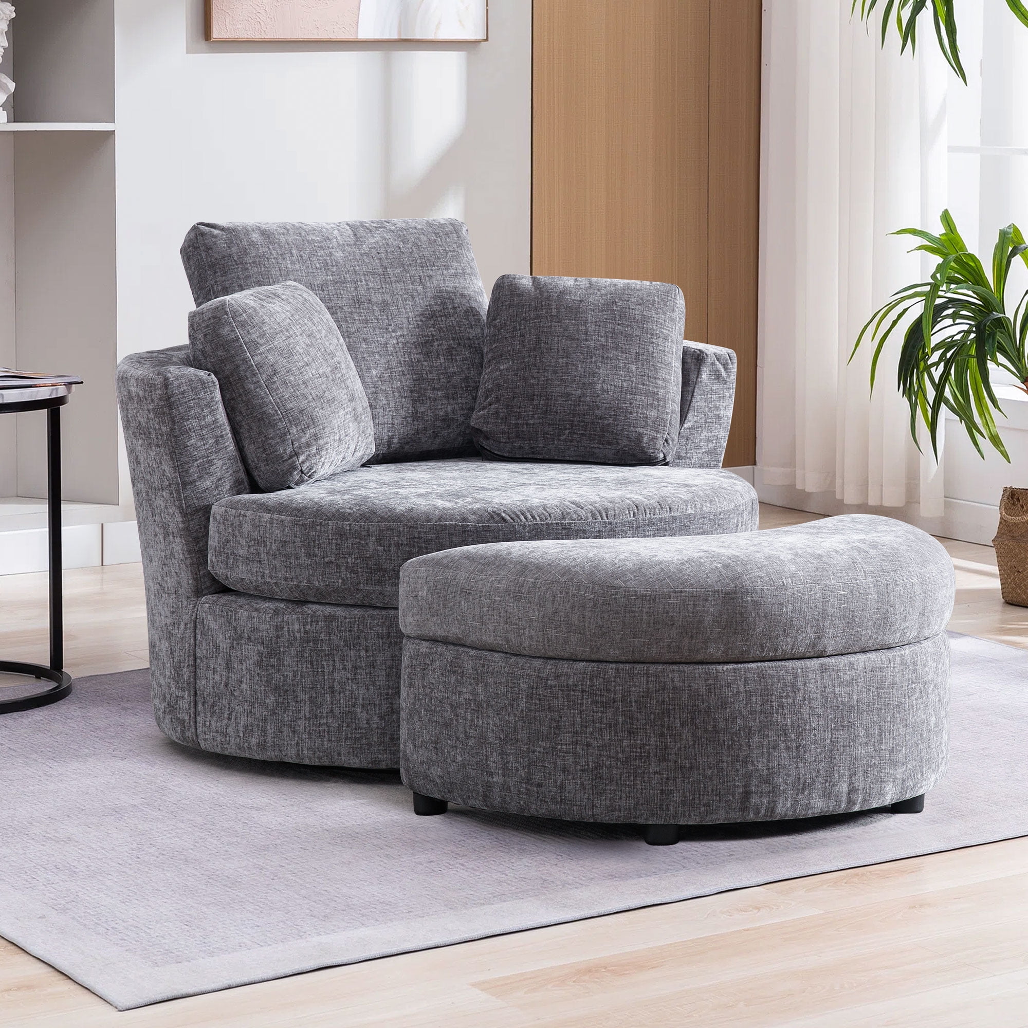 KINFFICT Swivel Barrel Chair with Ottoman, Comfy Accent Chair for ...