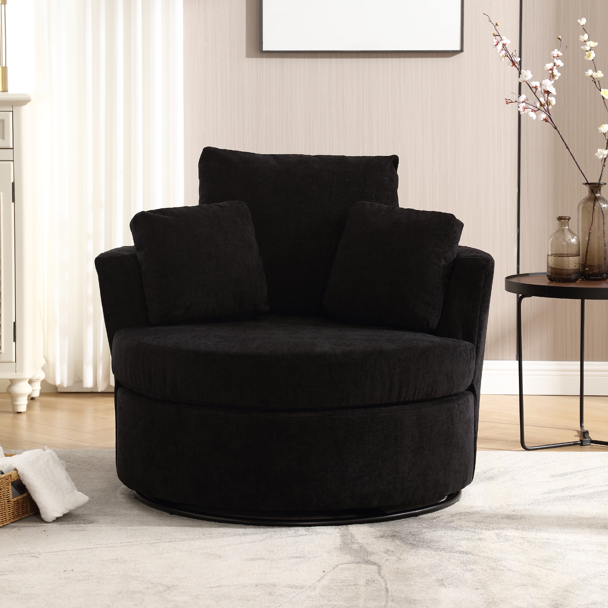 KINFFICT Chenille Swivel Barrel ChairAccent Chair, Oversized Comfy ...