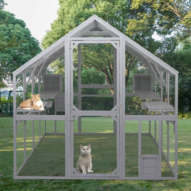 KINFFICT Extra Large Cat House Outdoor, Walk-in Enclosure Wooden Catio ...
