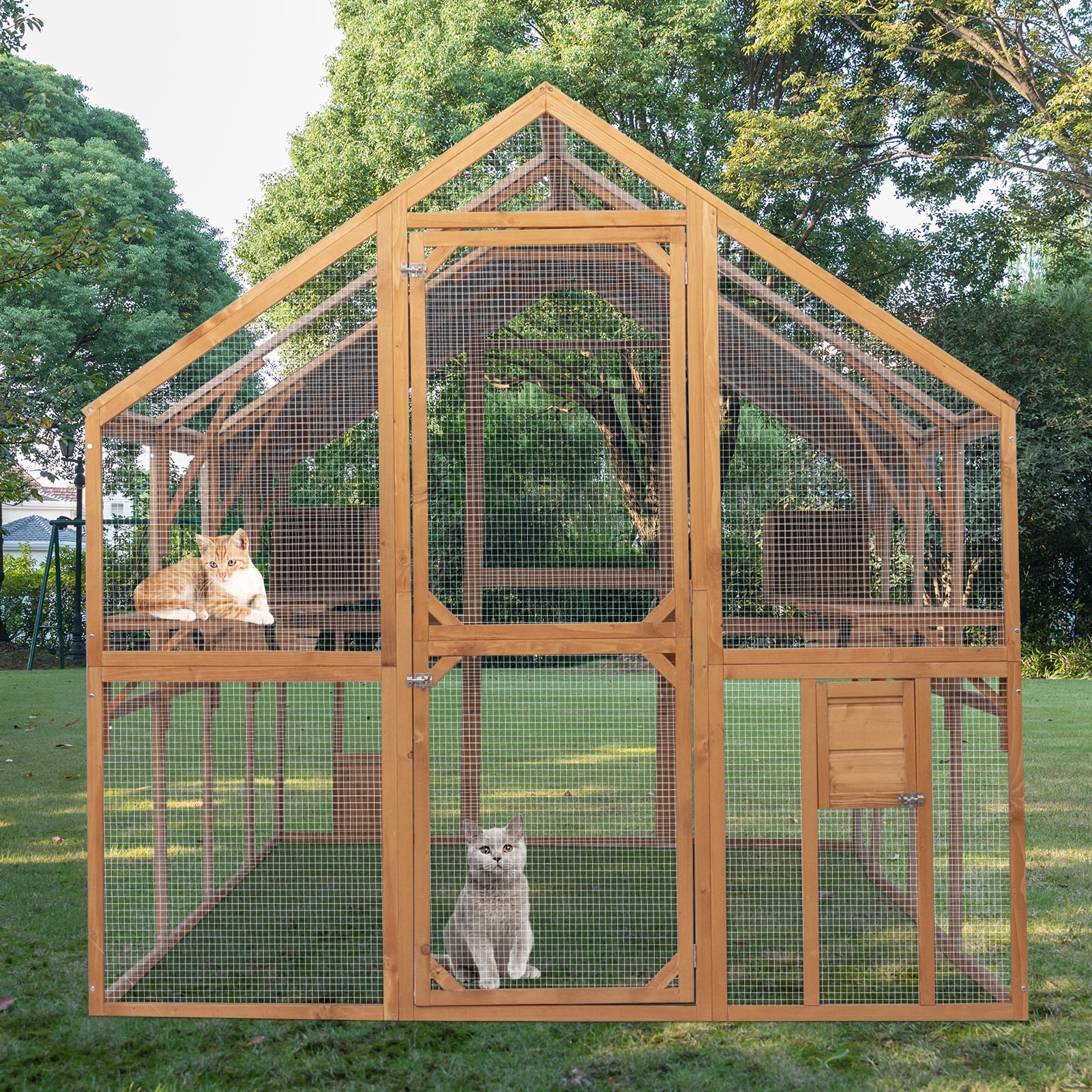 KINFFICT Extra Large Cat House Outdoor, Walk-in Enclosure Wooden Catio ...