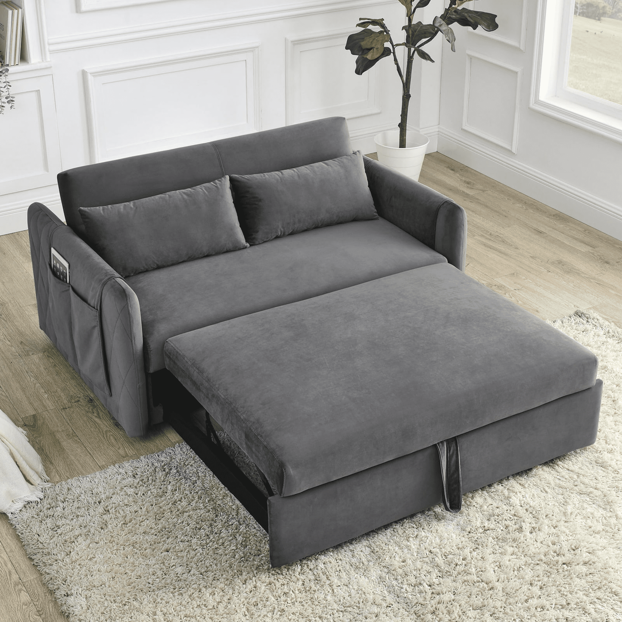 KINFFICT Convertible Couch, Small Space Pull Out Futon Sofa Bed, 2-Seat ...