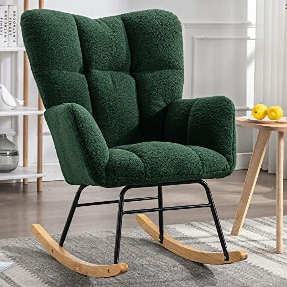 KINFFICT Nursery Rocking Chair, Teddy Velvet Upholstered Glider Rocker ...