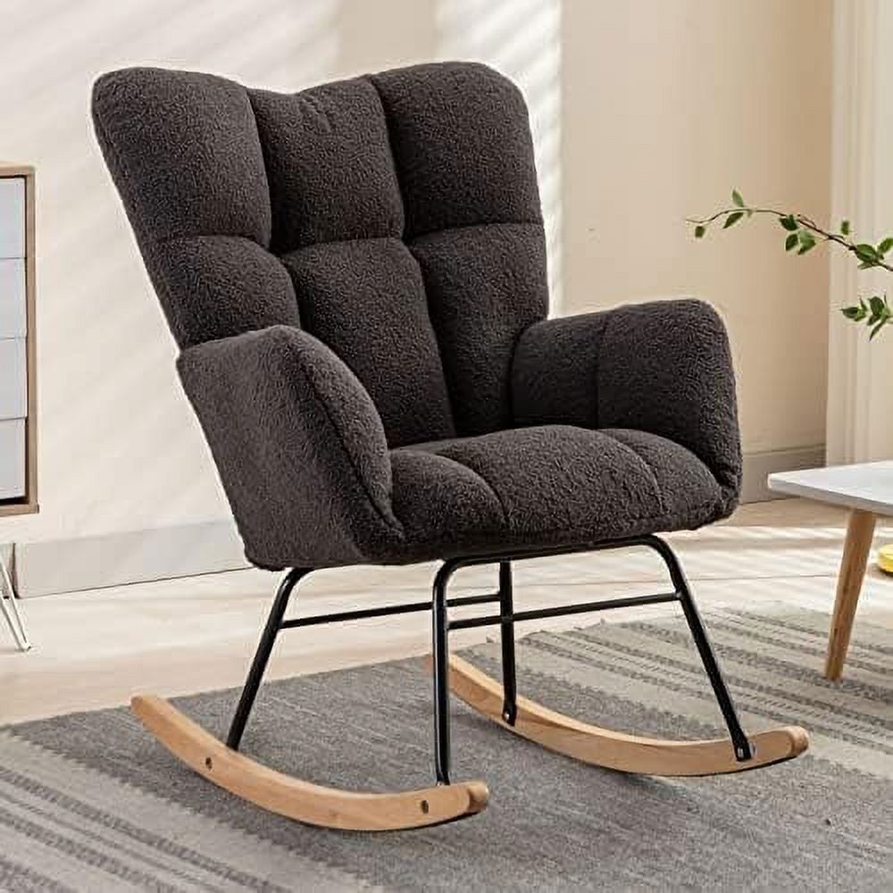 KINFFICT Nursery Rocking Chair, Teddy Velvet Upholstered Glider Rocker ...
