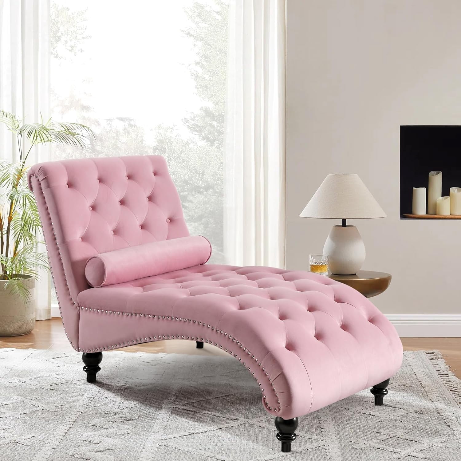 KINFFICT Velvet Chaise Lounge Indoor, Button-Tufted Upholstered Chaise ...