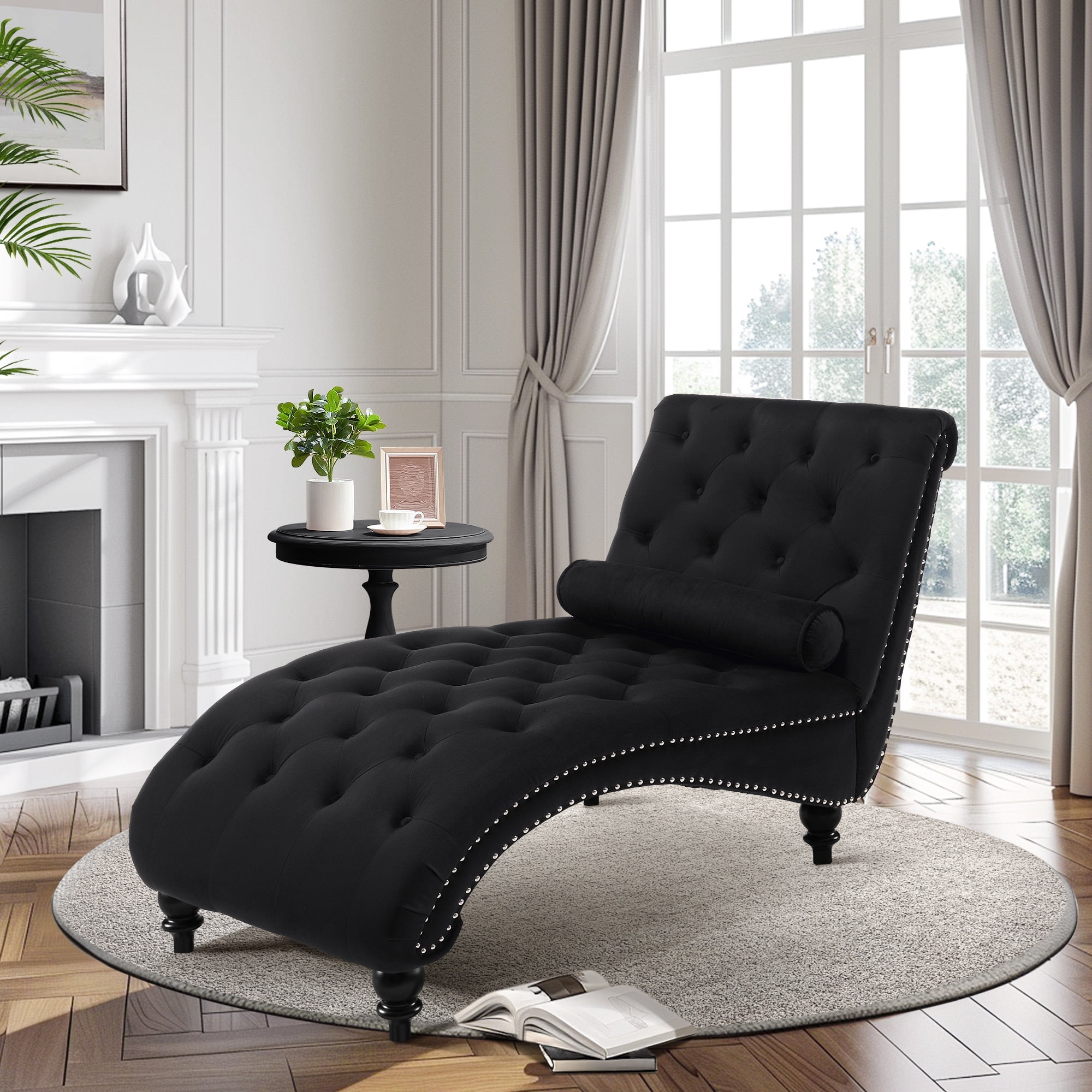 KINFFICT Modern Velvet Chaise Lounge, Tufted Accent Chair with Wood ...