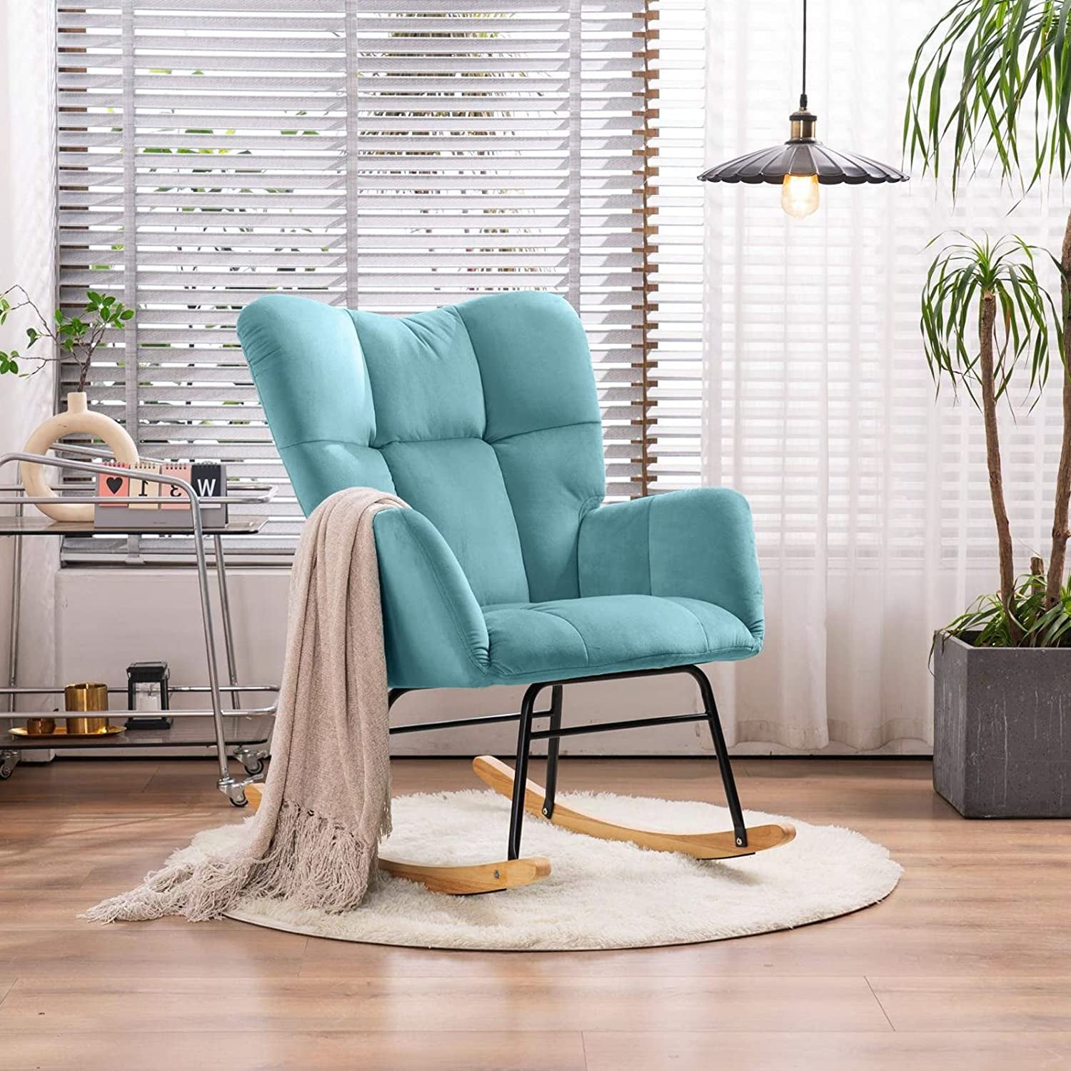 KINFFICT Velvet Rocking Accent Chair, Uplostered Glider Rocker Armchair ...