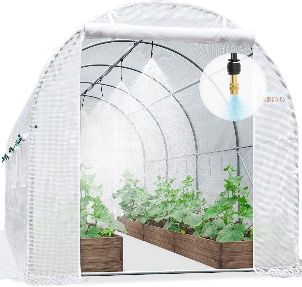 KING BIRD Large Walk-in Greenhouse 15x6.6FT, Steel Frame, 2 Doors, 8 ...