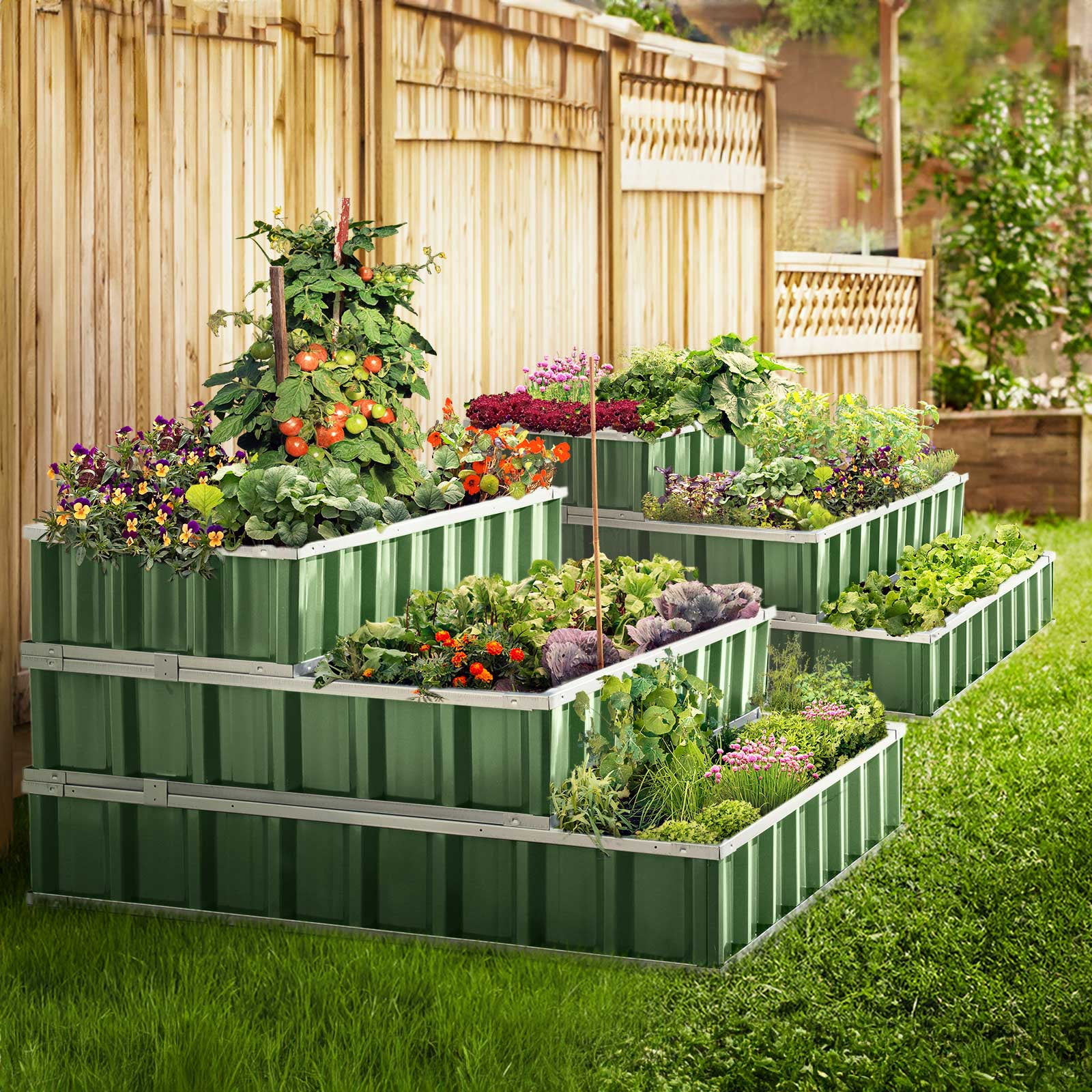 KING BIRD 3-Tier Raised Garden Bed, Galvanized Steel Planter Box, 46 ...