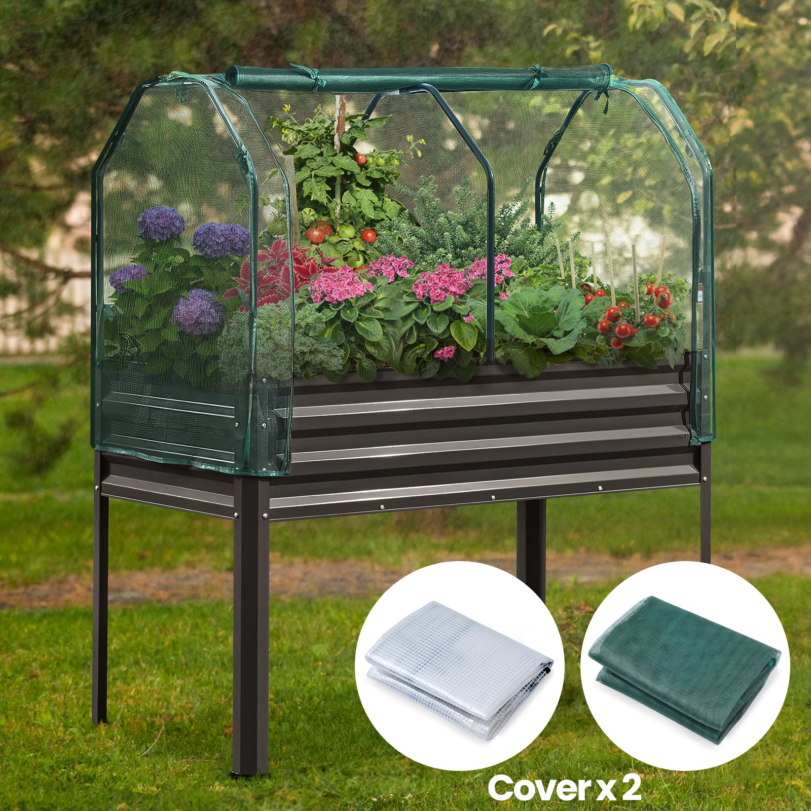 "KING BIRD Raised Garden Bed 47""×24""×56"" with Greenhouse, Dark Grey ...