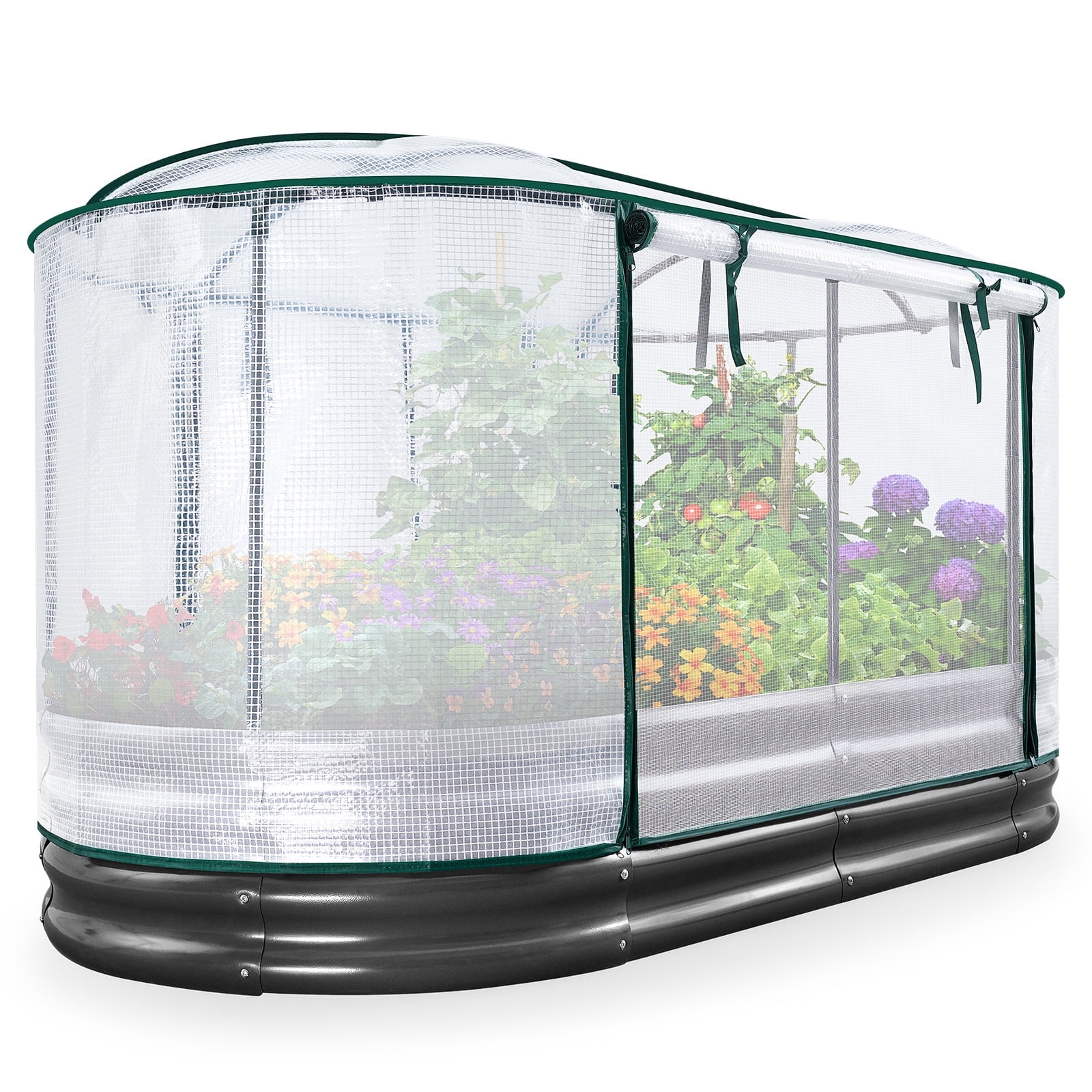 KING BIRD 6x3x1 ft Raised Garden Bed with Cover Galvanized Oval Planter ...