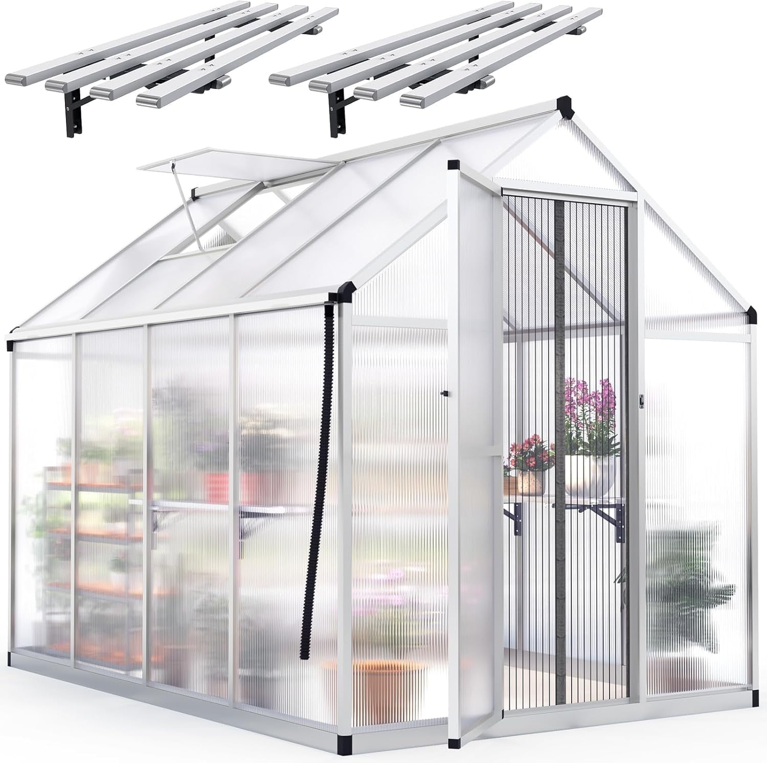 KING BIRD 8x6FT Large Walk-in Greenhouse for Outdoors, Magnetic Screen ...