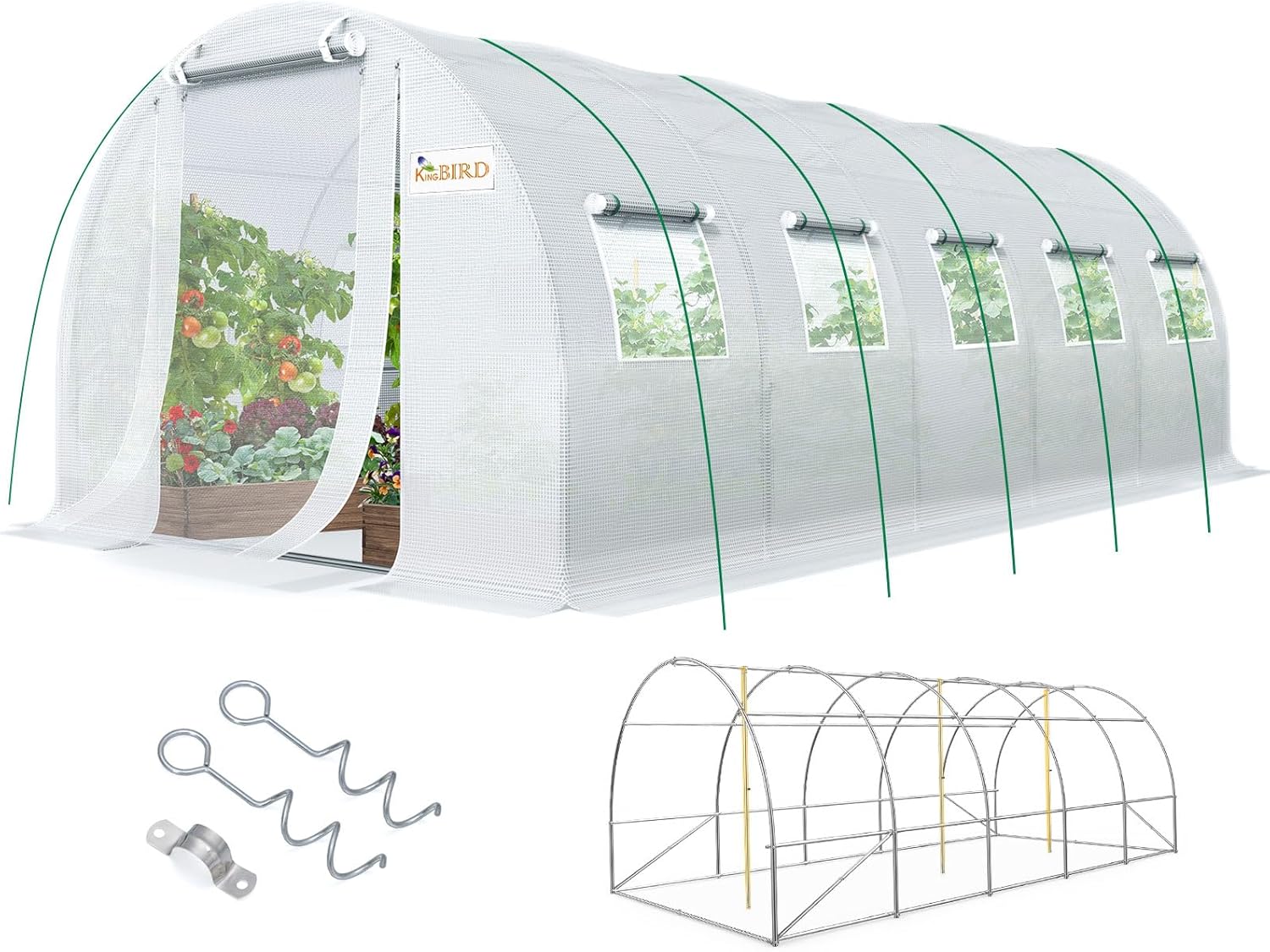 KING BIRD Premium 25x10x6.6FT Greenhouse for Outdoors, Large Walk-in ...