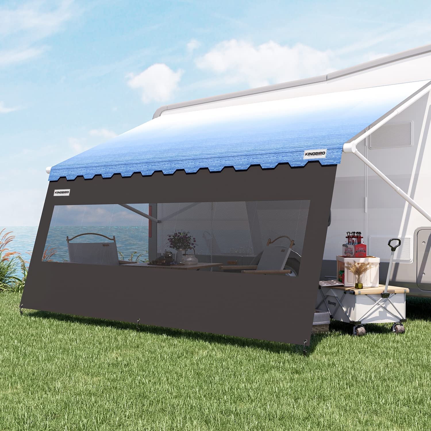 KING BIRD RV Awning Shade Screen Kit, 8' x 19'3'', 600D Fabric, Sun ...