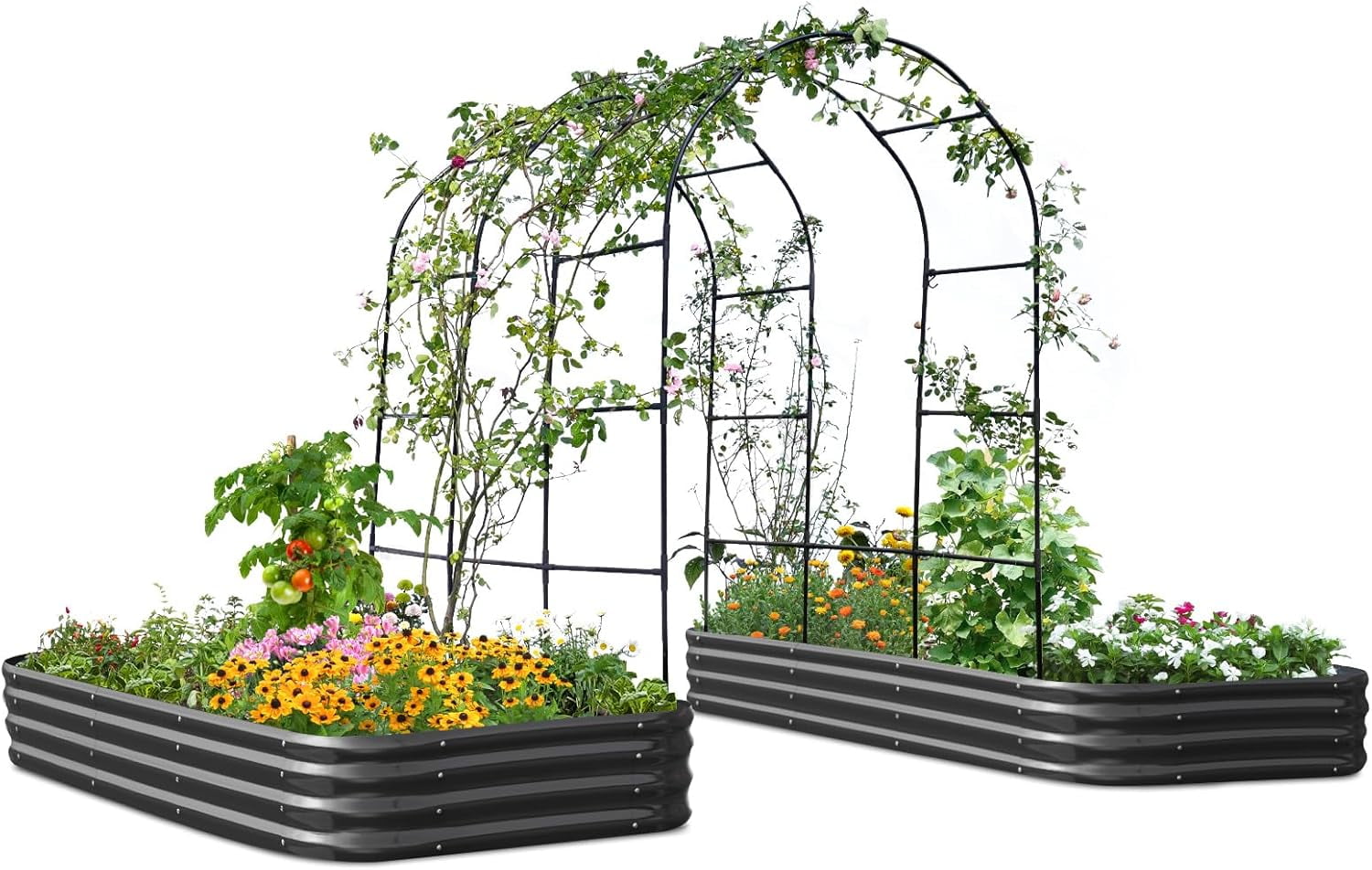 KING BIRD Raised Garden Bed with Arched Trellis Galvanized Planter ...