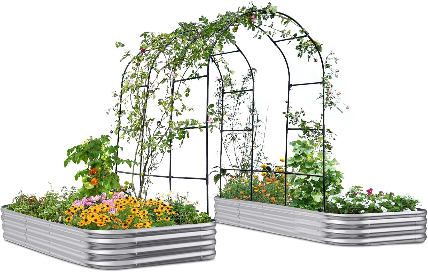 KING BIRD Raised Garden Bed with Arched Trellis Galvanized Planter ...