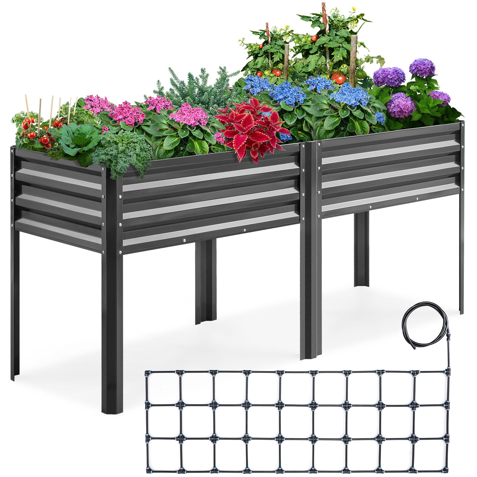 KING BIRD Raised Garden Bed with Irrigation System and Legs Galvanized ...