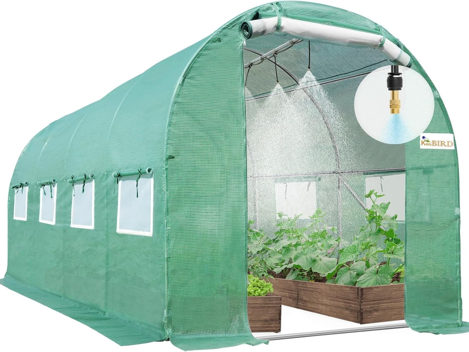 KING BIRD Upgraded 15x6.6x6.6FT Large Walk-in Greenhouse w/ Irrigation ...
