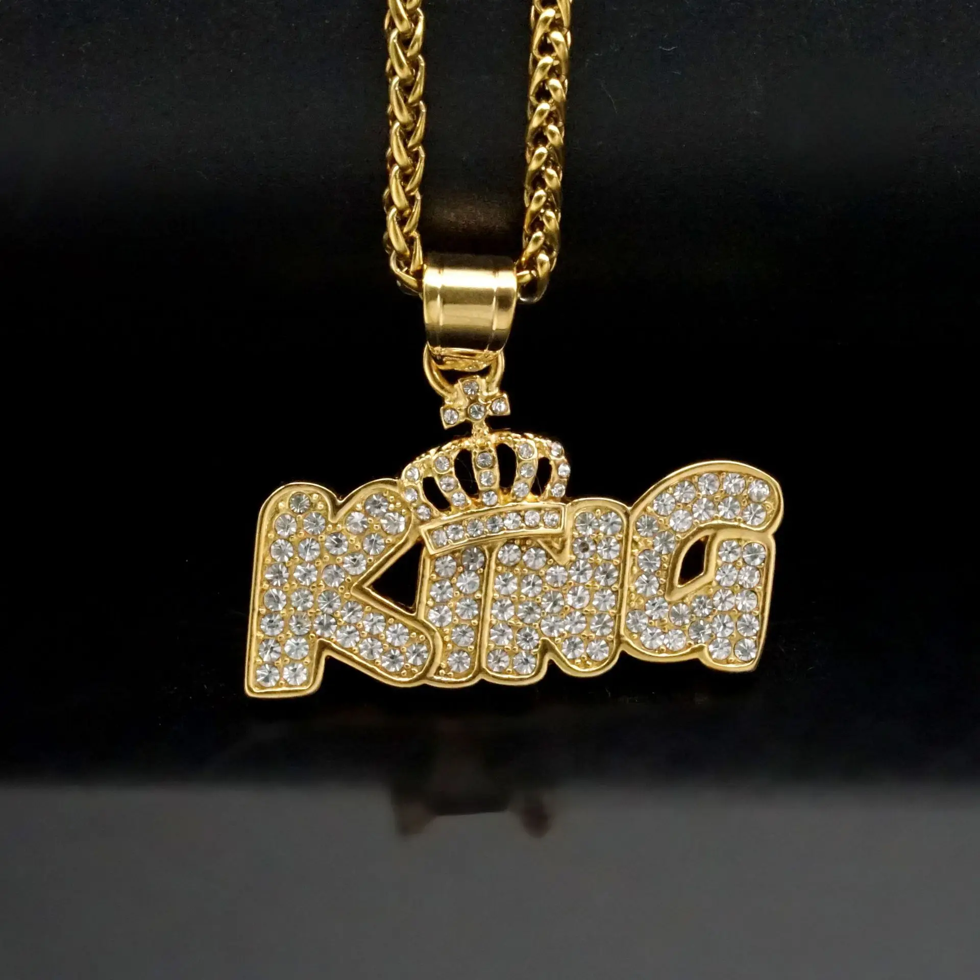 KING Crown Pendant Necklace with rhinestone for Men Punk Letter ...