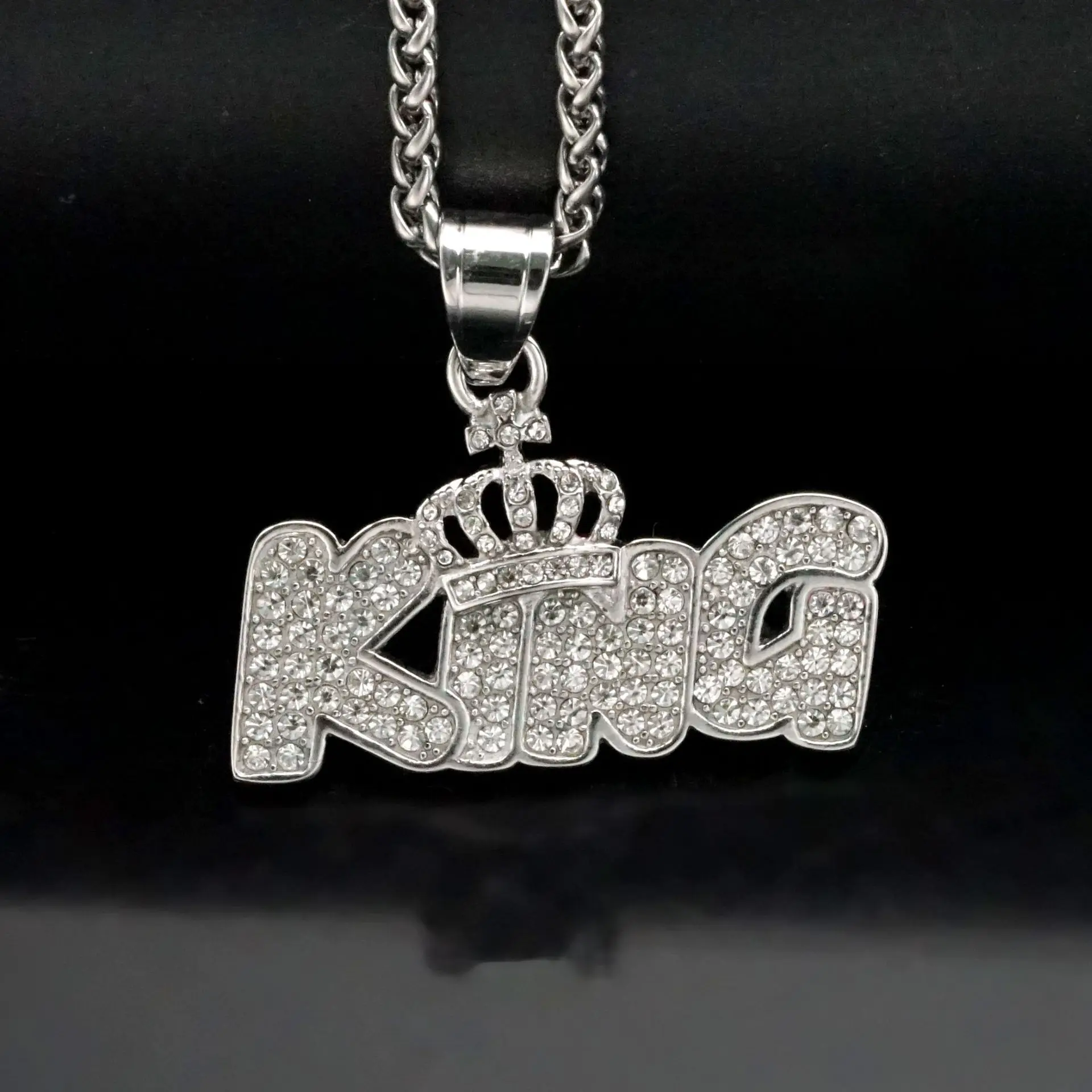 KING Crown Pendant Necklace with rhinestone for Men Punk Letter ...