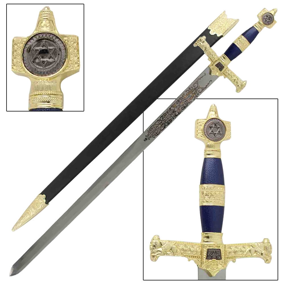 KING SOLOMON MEDIEVAL TEMPLAR CRUSADER REPLICA LONGSWORD- BLUE FANTACY ...