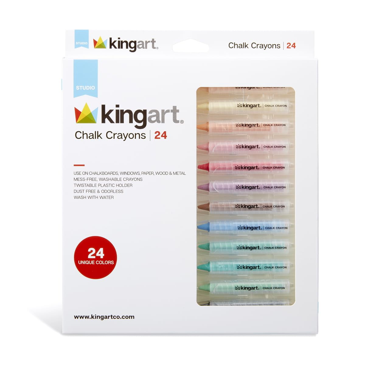 KINGART Chalk Crayons, Multi-Surface & Washable, Set of 24 Unique ...