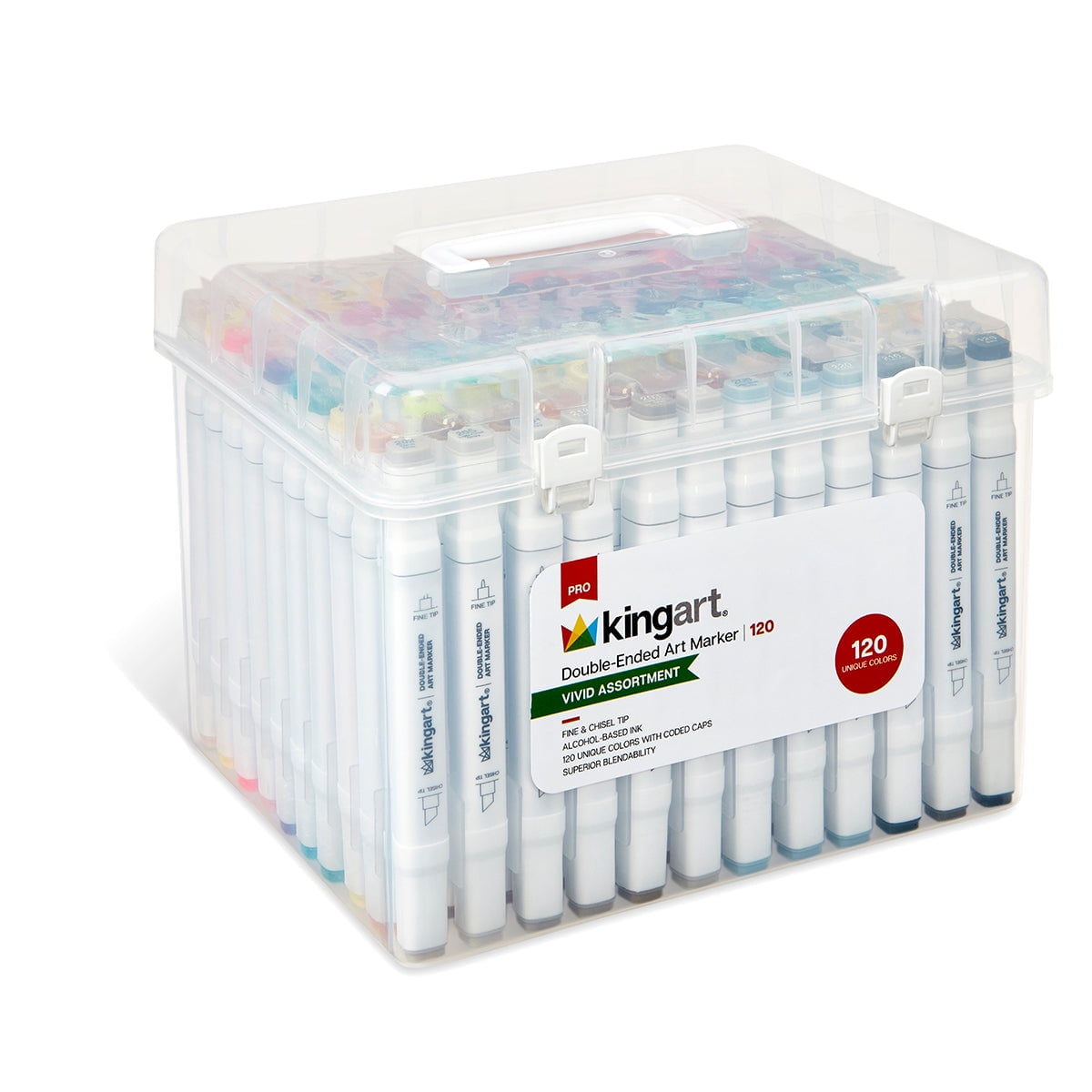 KINGART® 424-120 PRO Double-Ended Alcohol Ink Art Markers, 120 COLORS, Fine Poi - Walmart.com