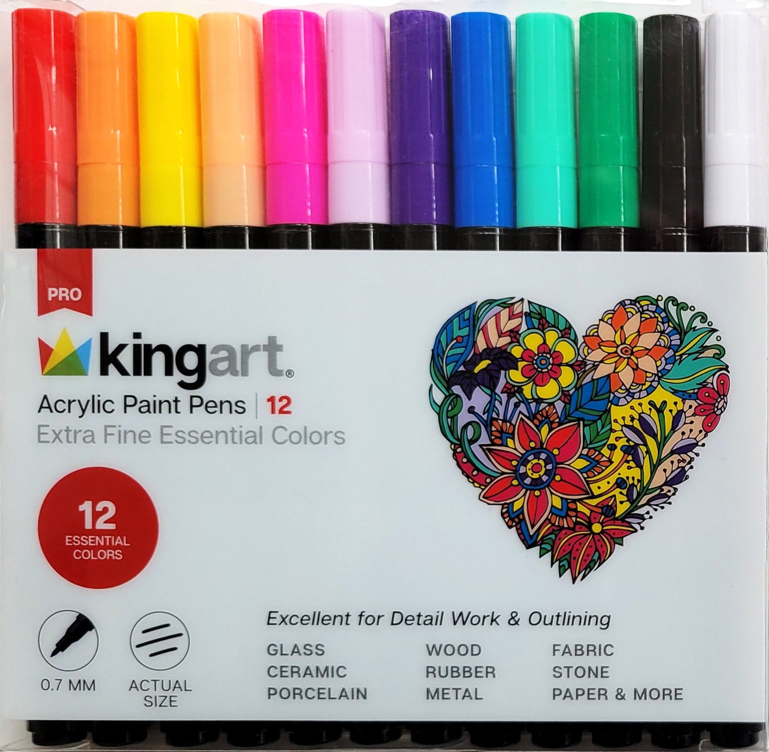KINGART Studio Acrylic Paint Pens, Extra Fine Tip Size, Set of 12 ...