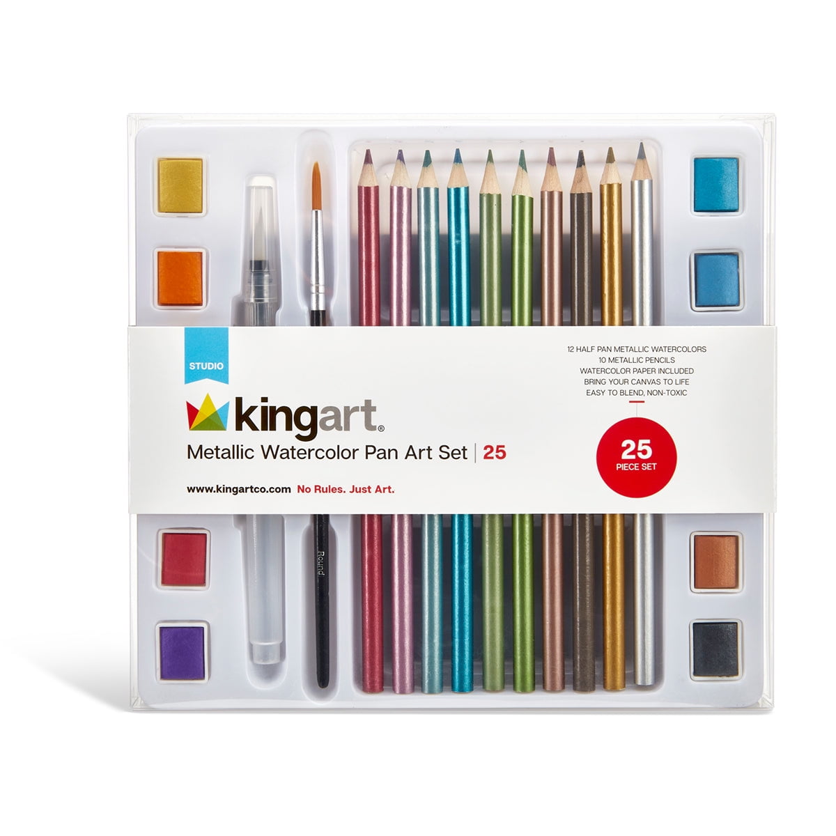 KINGART Studio Metallic Watercolor Painting 25 pc. Set - Pan ...